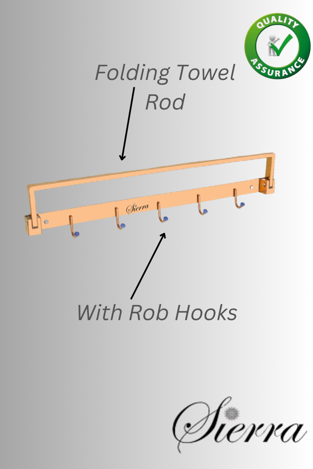 ASPIRE ROSE GOLD(PVD) SQUARE FOLDING TOWEL ROD WITH HOOK - Sierra